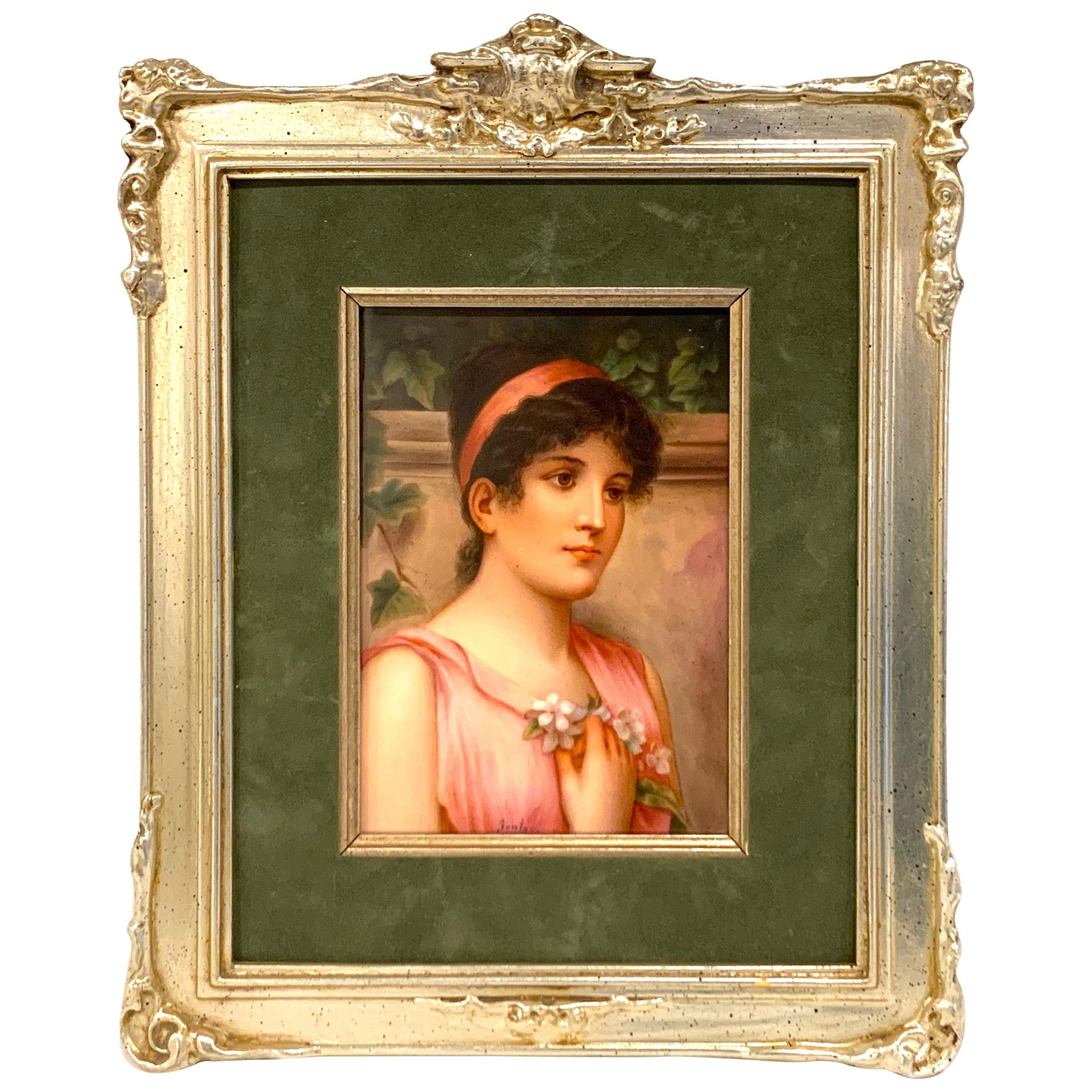 Fine German Painting on Porcelain of a Garden Muse For Sale at 1stDibs