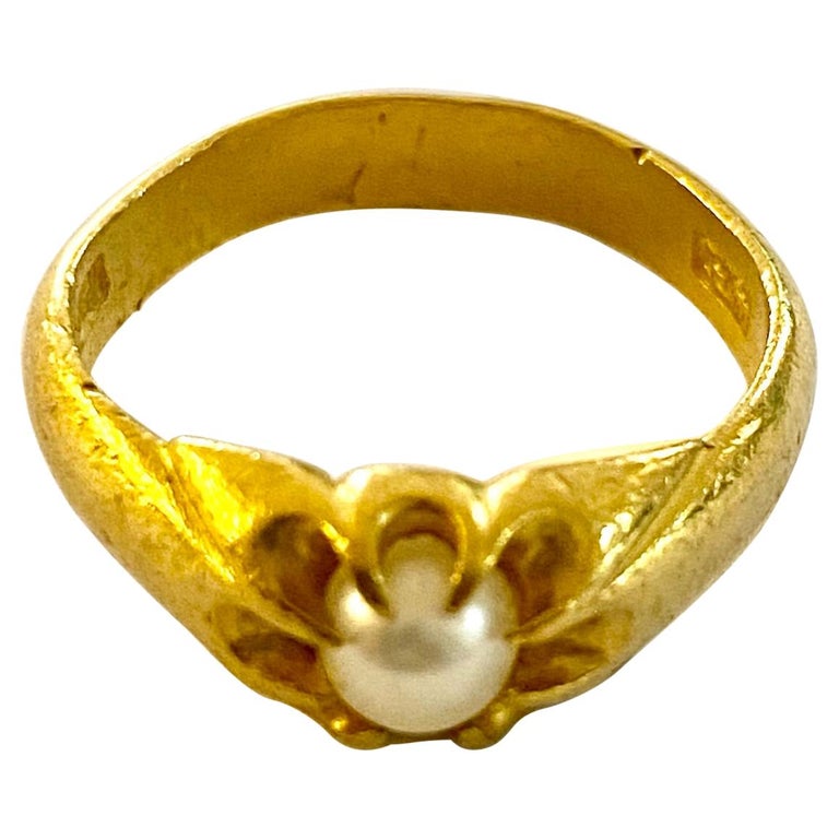Fine Gold Ring, Pearl, Dutch East Indies 1930, Chinese Hallmarks at 1stDibs