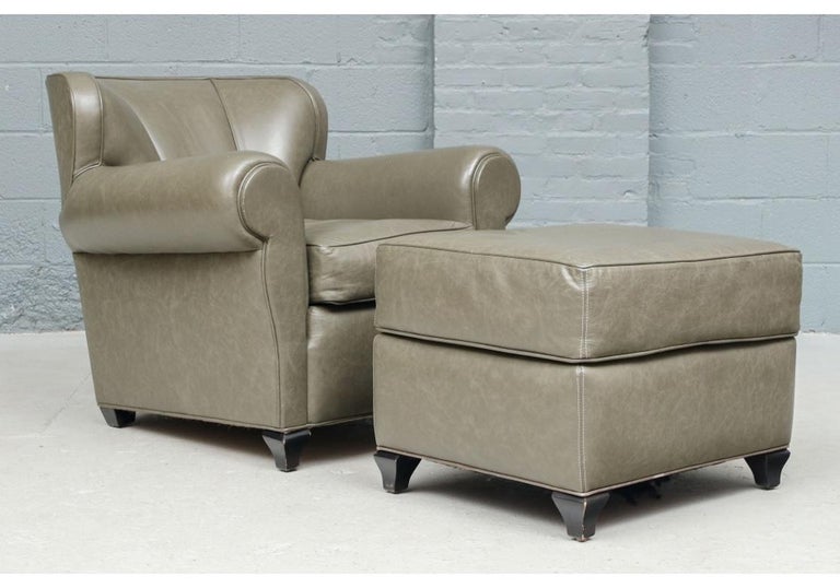 Fine Grange Olive Gray Leather Club Chair And Matching Ottoman For Sale ...