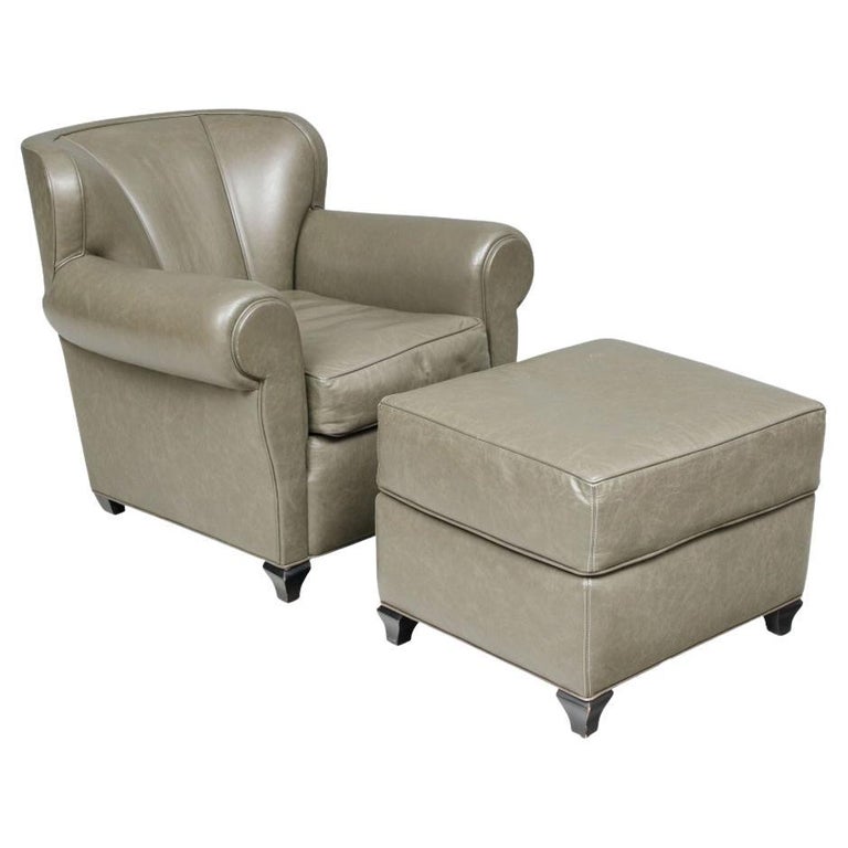 Fine Grange Olive Gray Leather Club Chair And Matching Ottoman For Sale ...