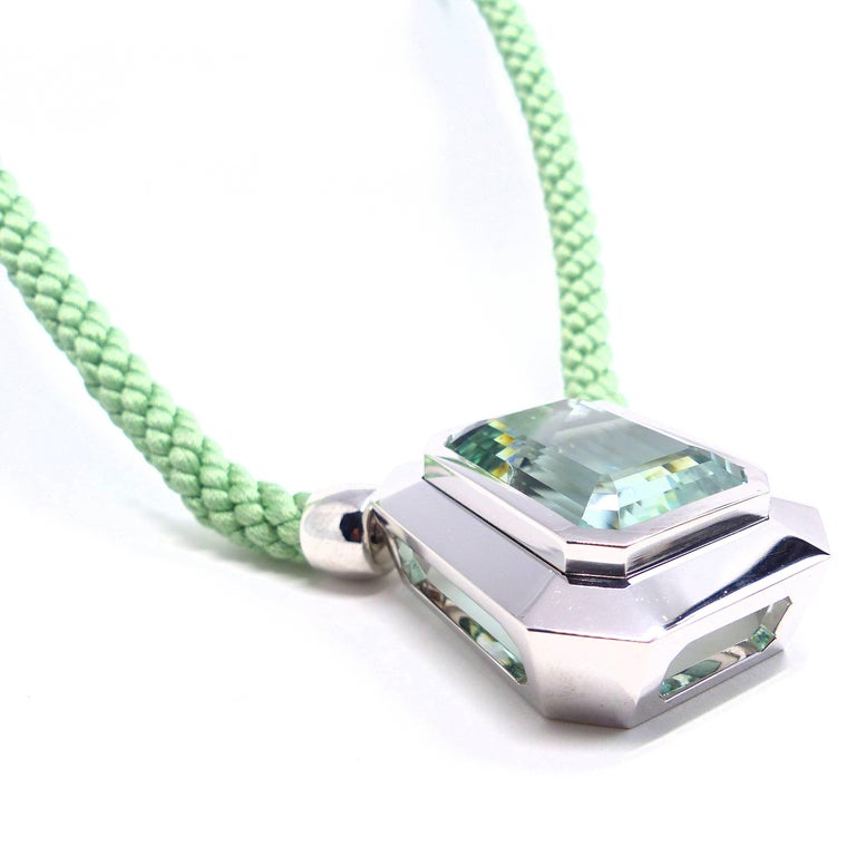 Leyser 18k White Gold Fine Green Beryl Pendant For Sale at 1stDibs