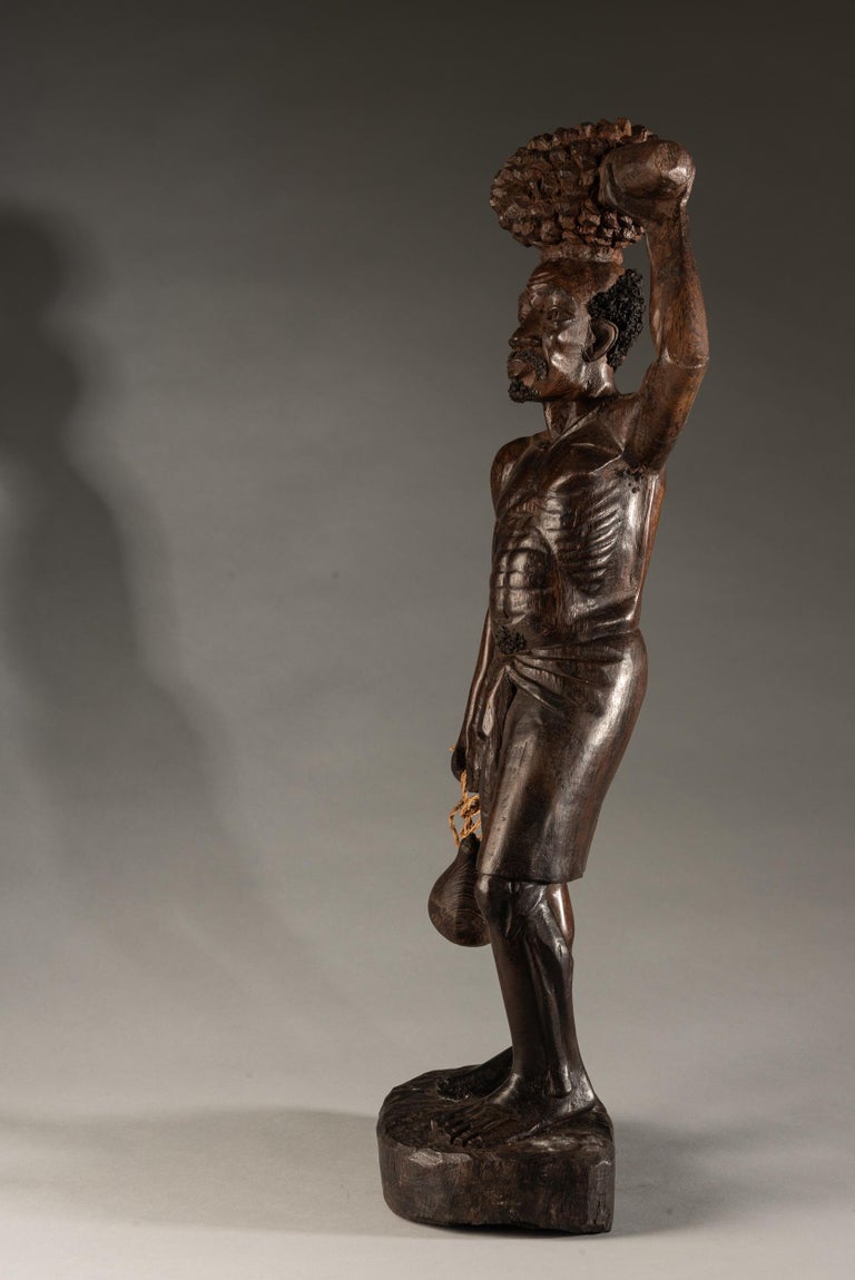Fine Hardwood Sculpture of Bearded African Man Carrying a Kalabas For ...