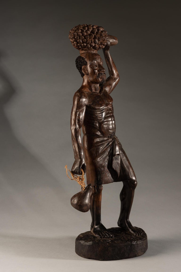 Fine Hardwood Sculpture of Bearded African Man Carrying a Kalabas For ...