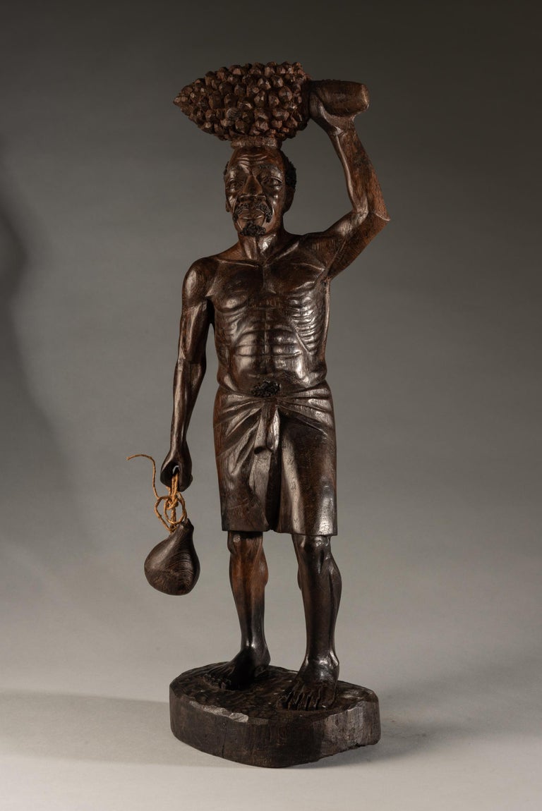 Fine Hardwood Sculpture of Bearded African Man Carrying a Kalabas For ...