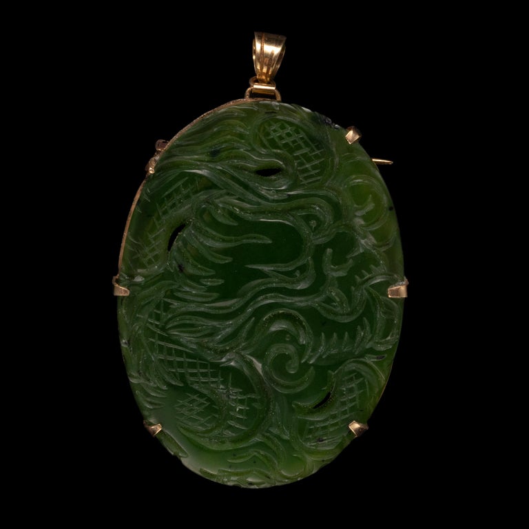 Fine Highly Translucent Carved Nephrite Pendant and Brooch For Sale at ...