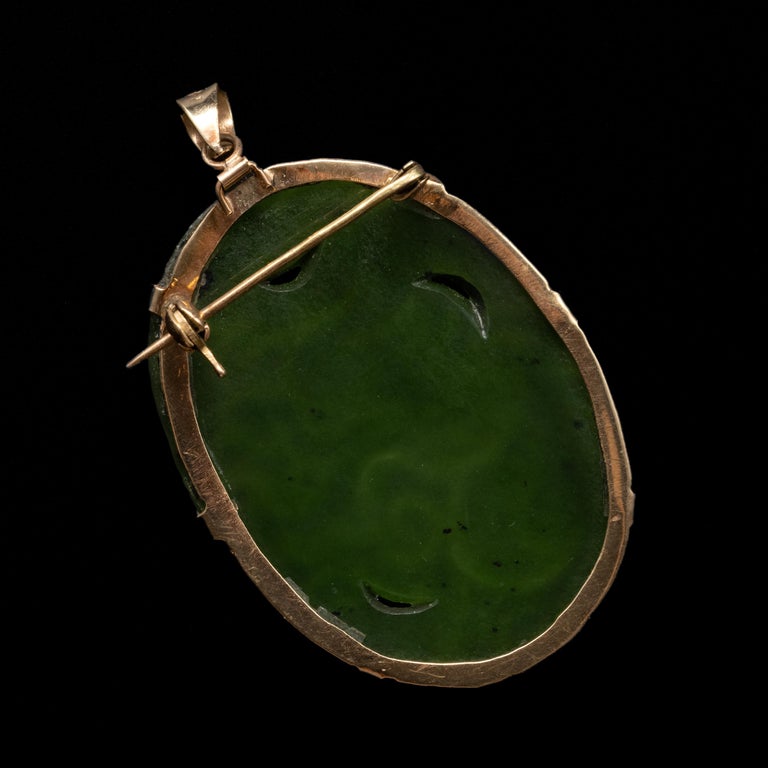 Fine Highly Translucent Carved Nephrite Pendant and Brooch For Sale at ...