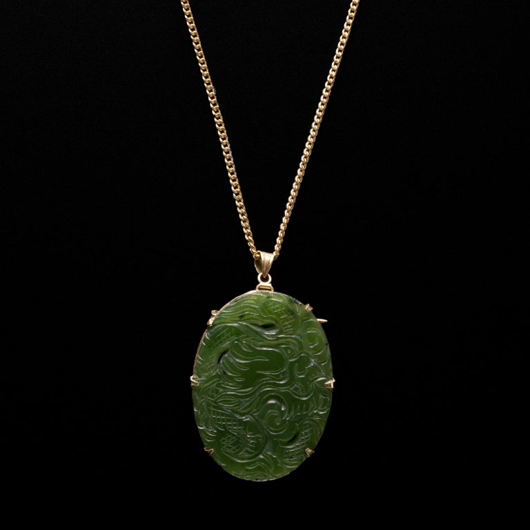 Fine Highly Translucent Carved Nephrite Pendant and Brooch For Sale at ...