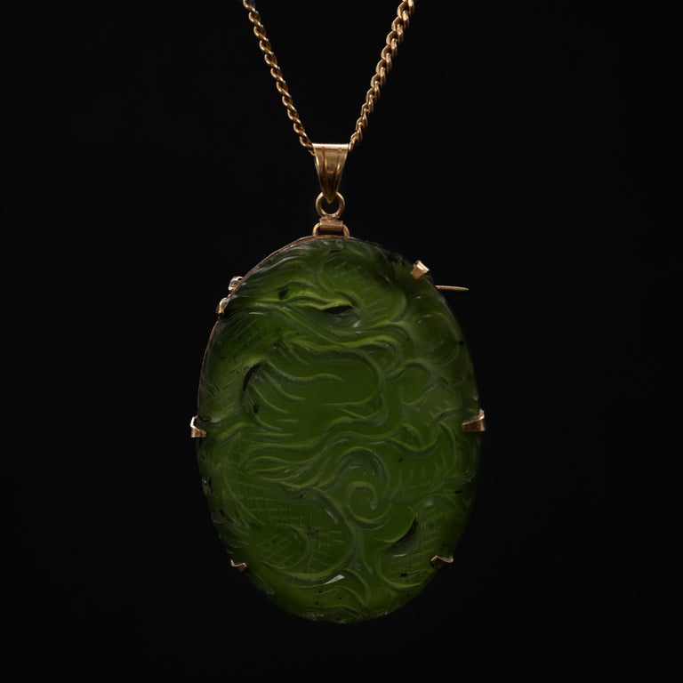 Fine Highly Translucent Carved Nephrite Pendant and Brooch For Sale at ...