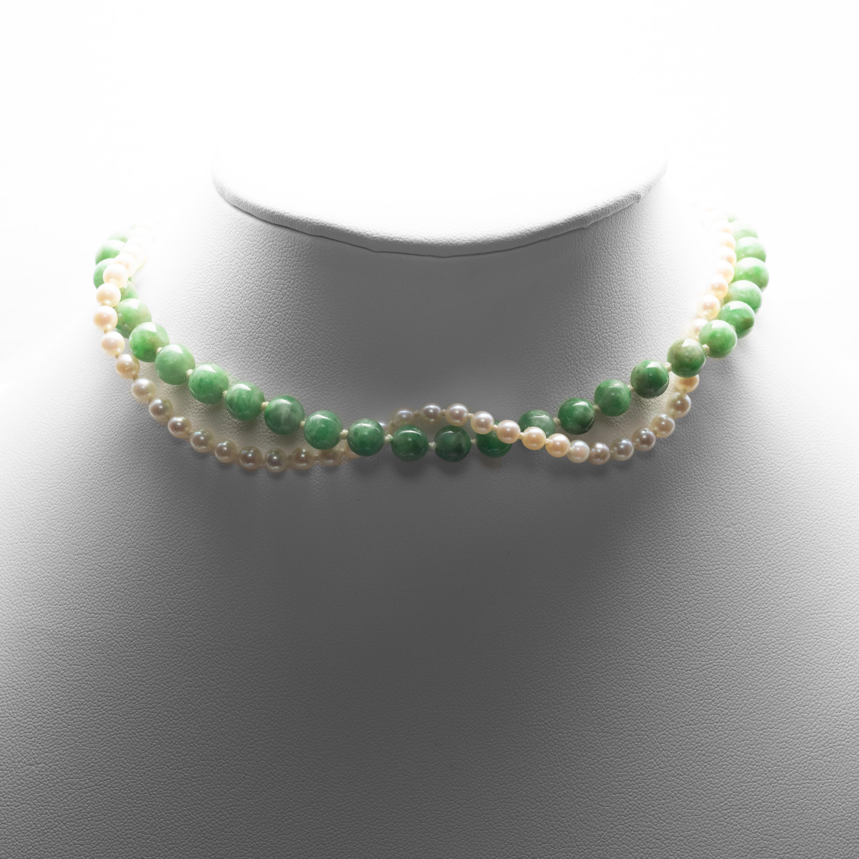 Jade and Pearl Intertwined Necklace Certified Untreated For Sale at ...