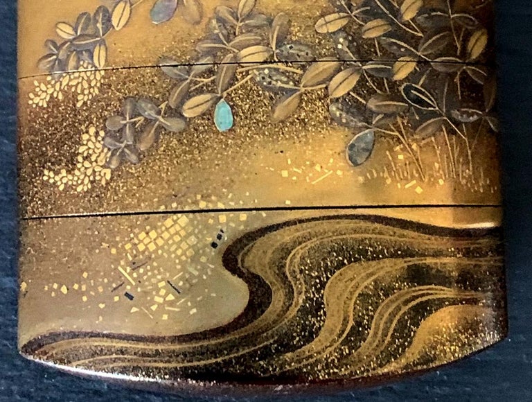 Fine Japanese Lacquered Inro with Inlays by Kajikawa For Sale at 1stDibs