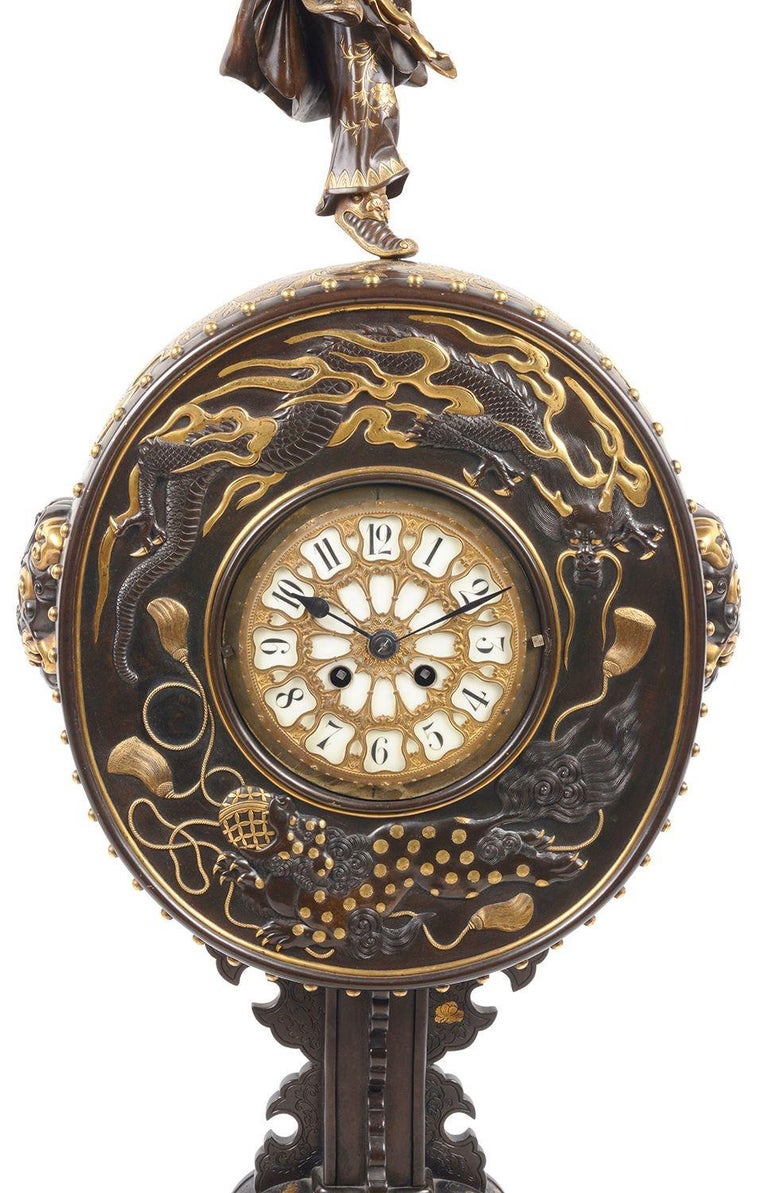 Fine Japanese Miyao Bronze Mantel Clock For Sale at 1stDibs