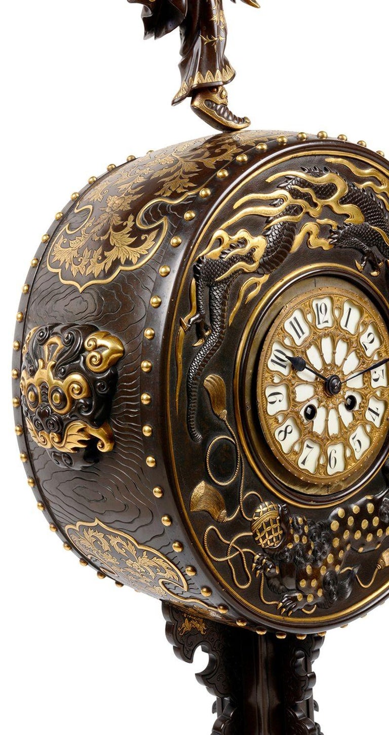Fine Japanese Miyao Bronze Mantel Clock For Sale at 1stDibs