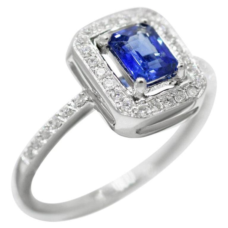 Jeder Tag Chic Ring aus Weißgold mit blauem Saphir und weißen Diamanten ...