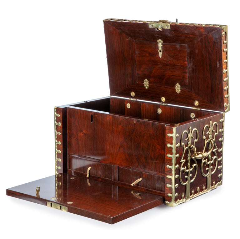 Fine Kingwood Veneered Captain's Chest or Strong Box 'Coffre Fort ...