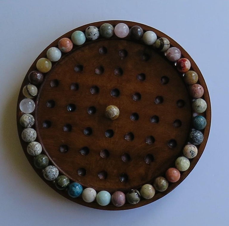 Fine Marble Solitaire Game Hardwood Board 37 Agate Mineral Stone ...