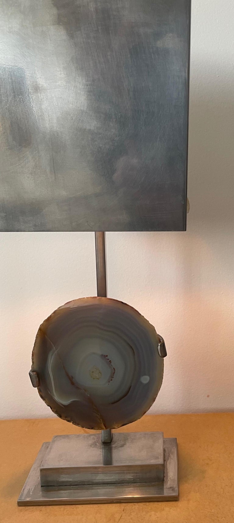 Fine Metal Table Lamp Presenting an Agate Attributed to Ado Chale ...