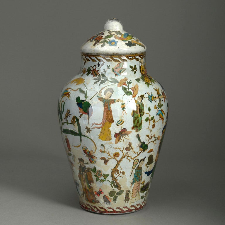 Fine Mid-19th Century Decalcomania Glass Vase and Cover For Sale at 1stDibs