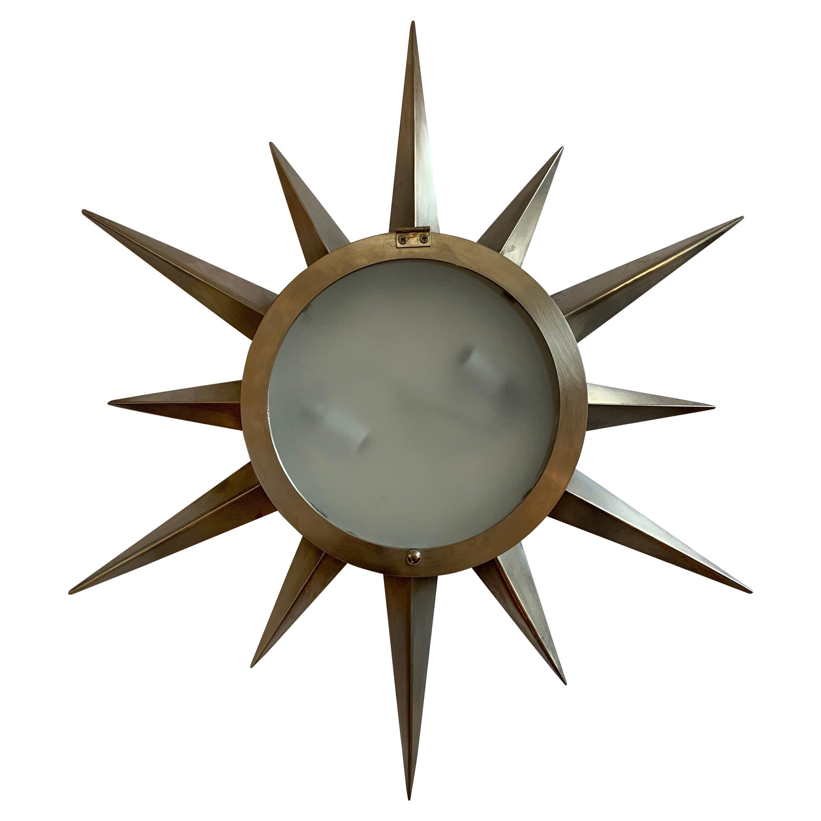 Fine Mid-Century Modern French Bronze Star Sun Glass Flush Mount Light ...
