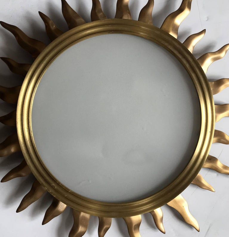 Fine Mid-Century Modern French Bronze Star Sun Glass Flush Mount Light ...
