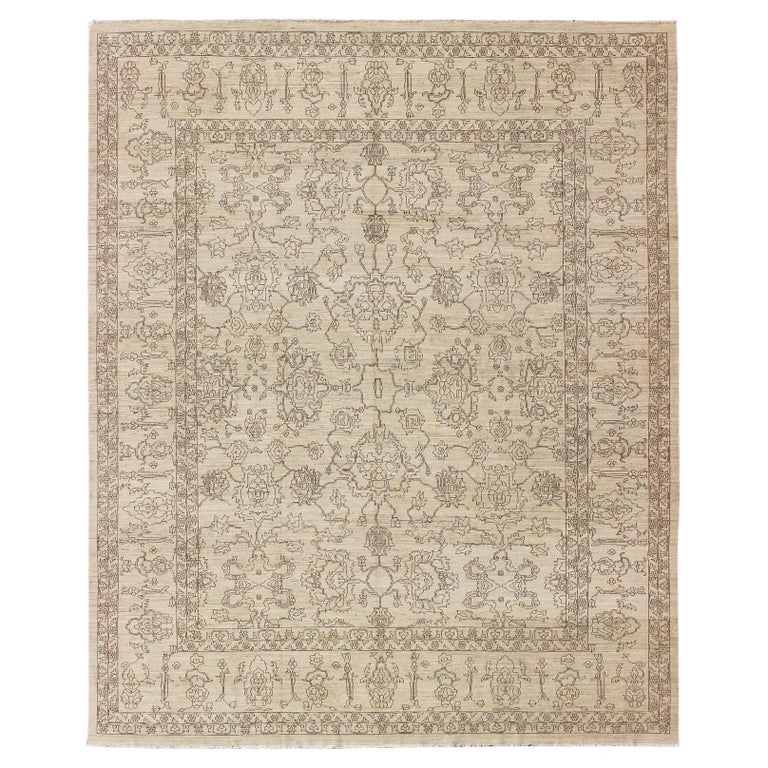 Fine Modern Rug with Transitional Design in Soft Cream and Light Brown ...
