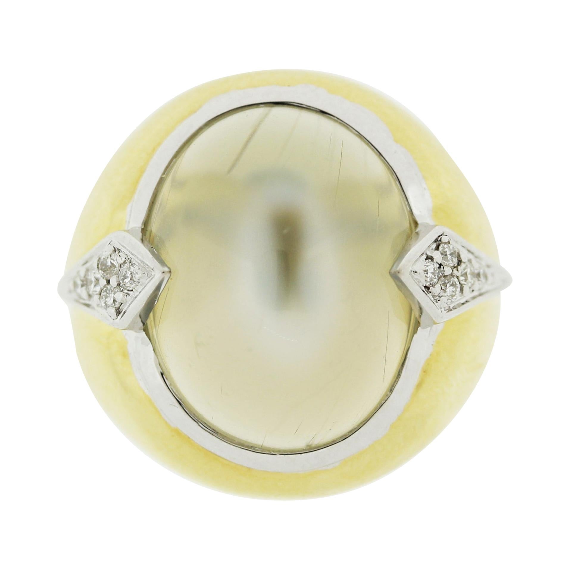 Large Moonstone Diamond Gold Cocktail Ring For Sale at 1stDibs