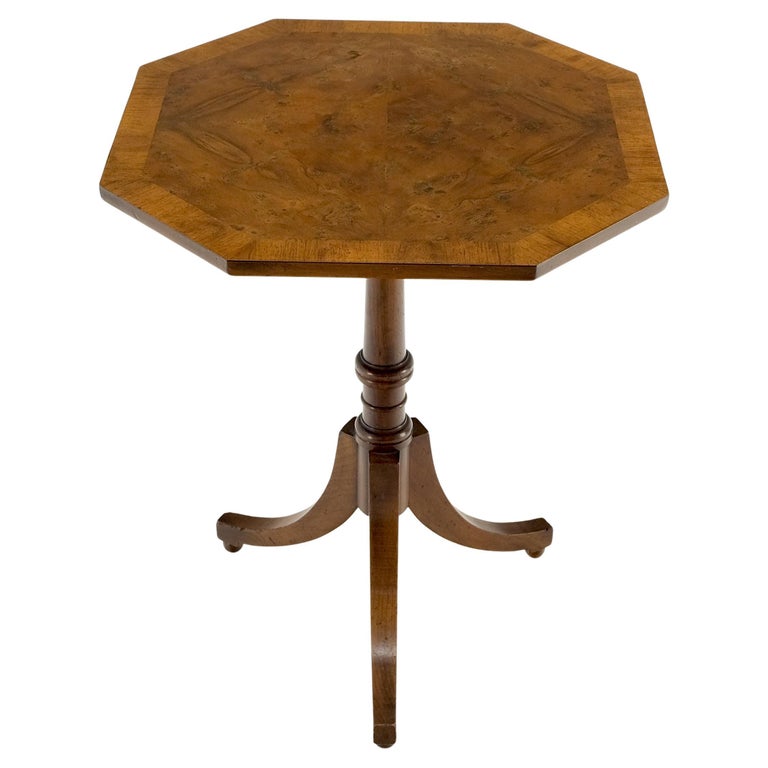 Fine Octagonal Shape Banded Burl Wood Tripod Base Occasional Table ...