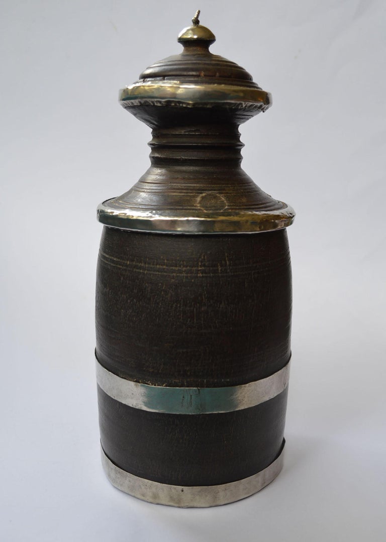 Fine Old Himalayan Tibetan Wood Silver Beer Chaang Container 中国古董藏族古董 ...