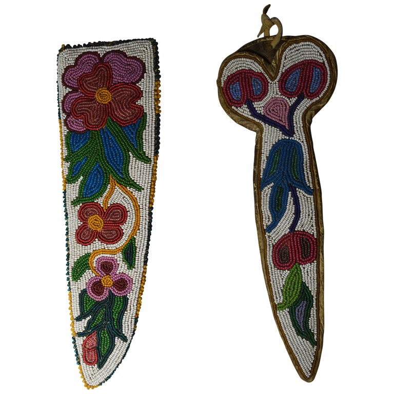 Fine Old Native American Indian Chippewa Beaded Scissors Case and Knife ...