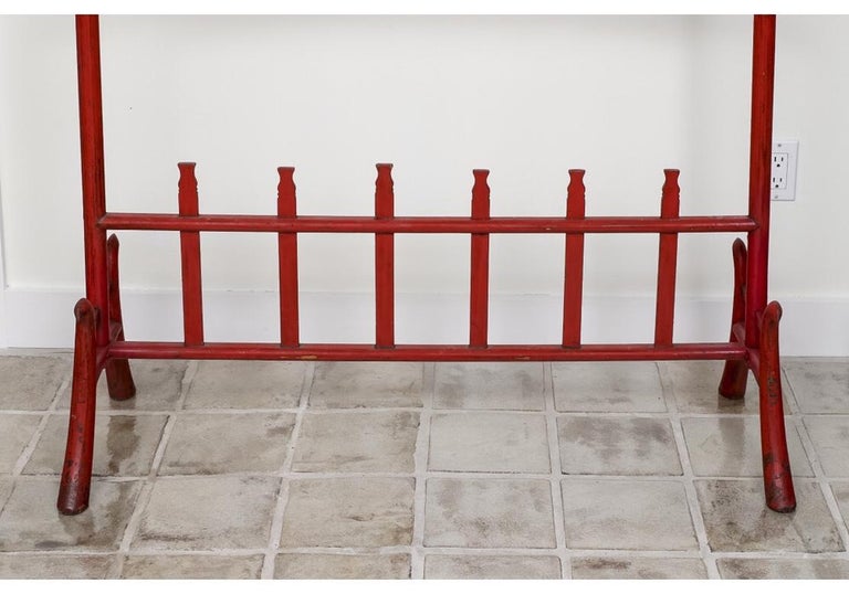 Fine Older Chinese Robe Rack in Cinnabar Paint For Sale at 1stDibs