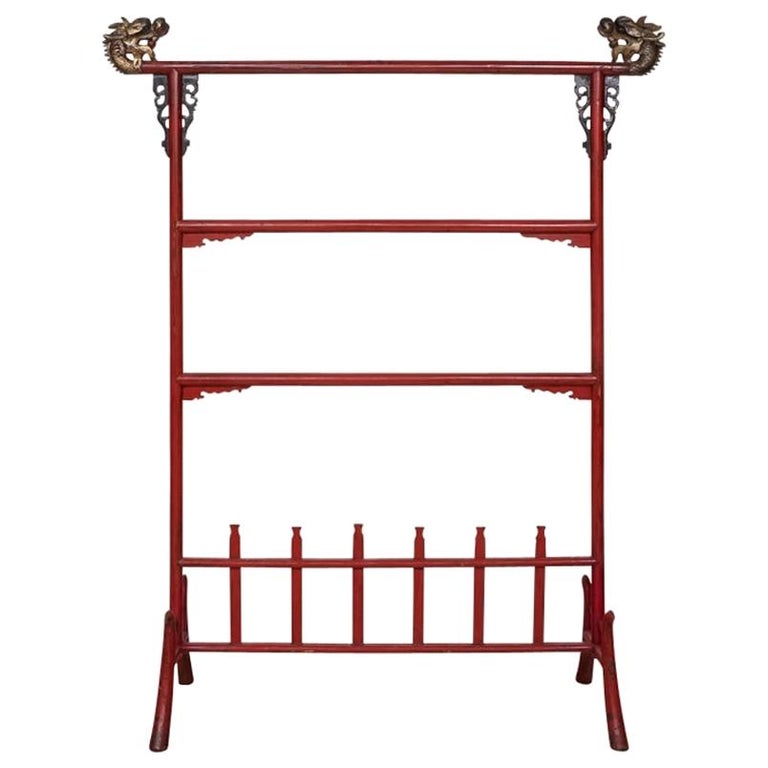 Fine Older Chinese Robe Rack in Cinnabar Paint For Sale at 1stDibs