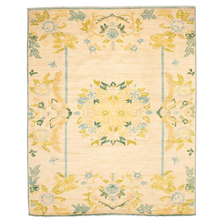 Fine Oushak Persian Rug, Yellow Floral For Sale at 1stDibs