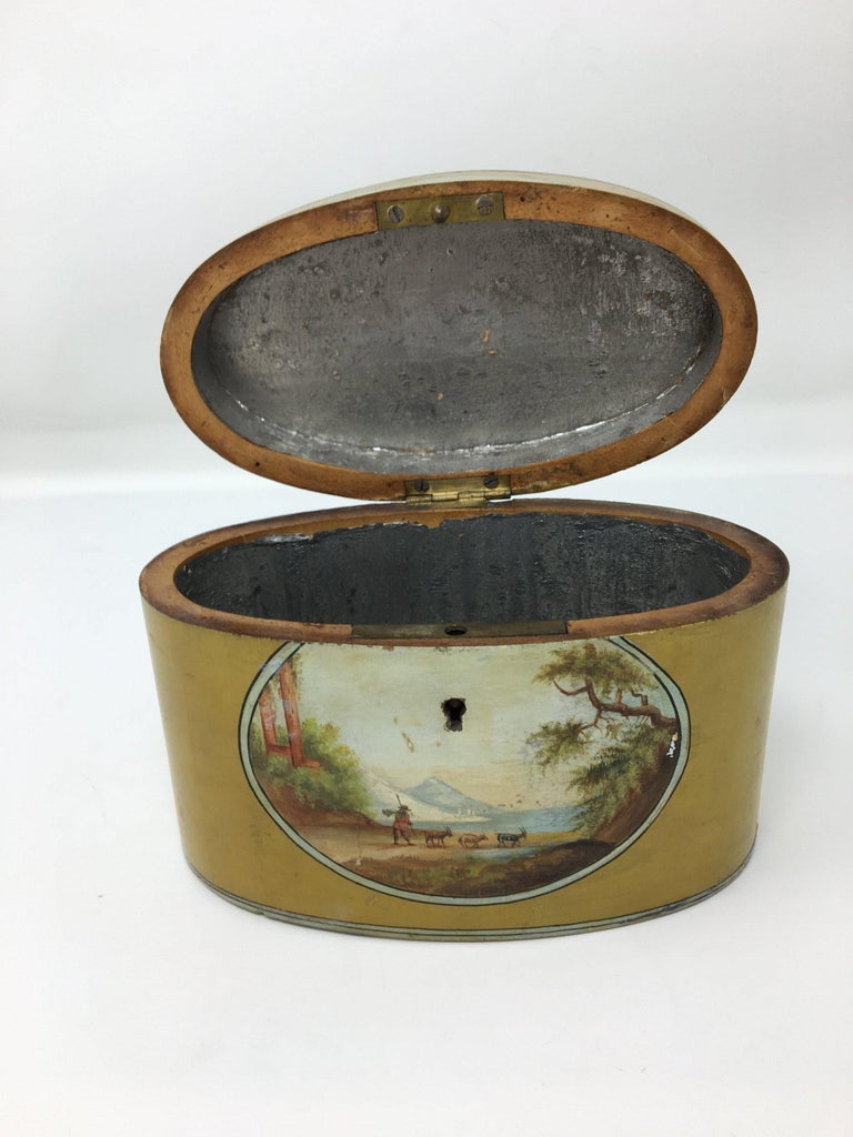 Fine Oval Tea Caddy, Polychrome, Hand Painted Landscape, circa 1750 at ...