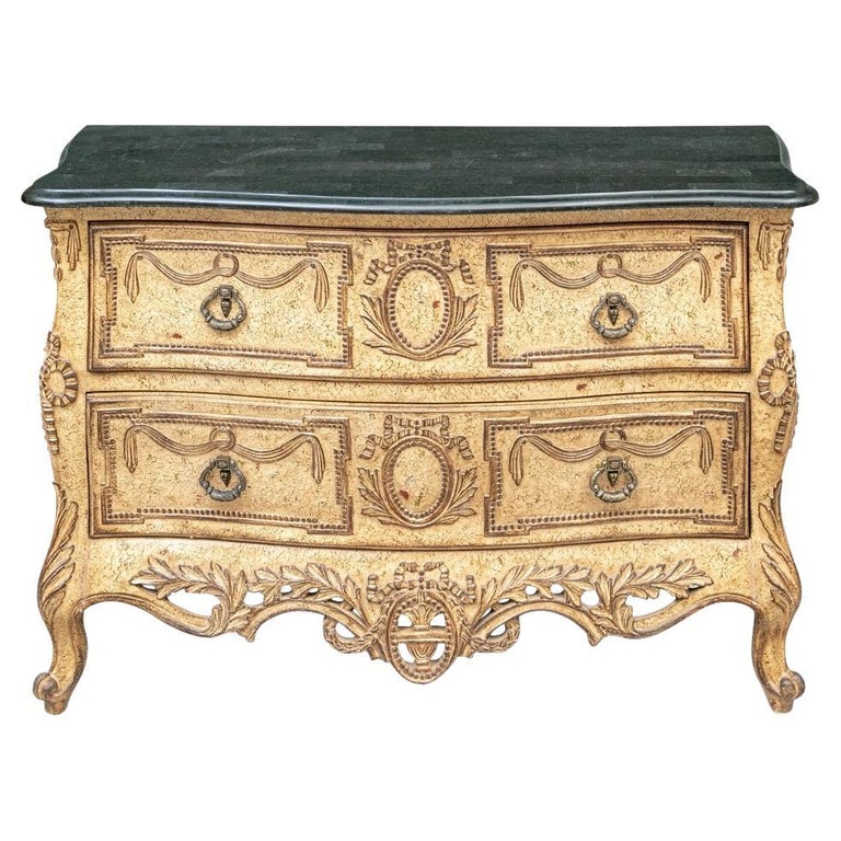 Fine Paint Decorated Marble Top Bombe Chest For Sale at 1stDibs
