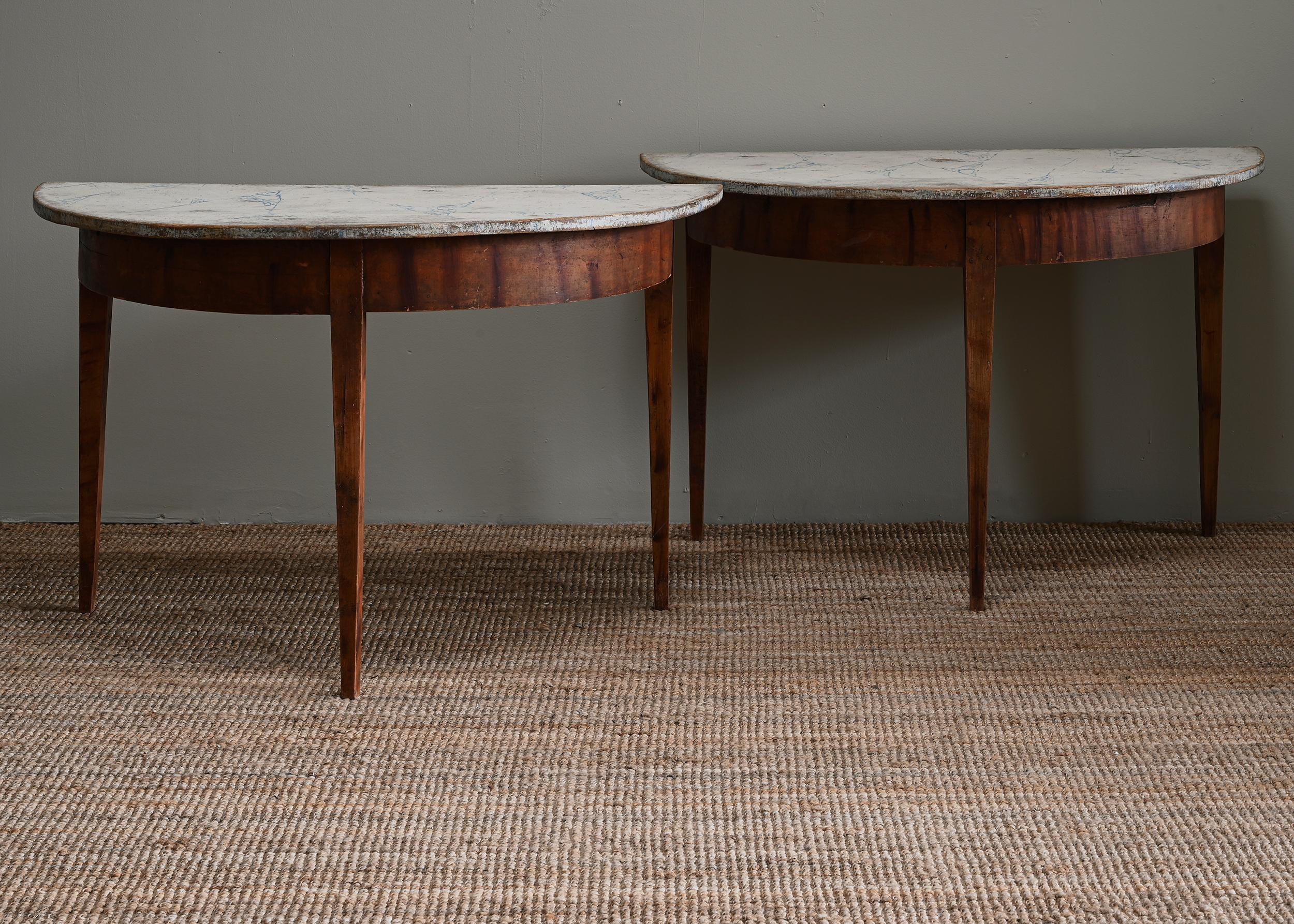 Fine pair 19th Century Gustavian Demi Lune Tables For Sale at 1stDibs