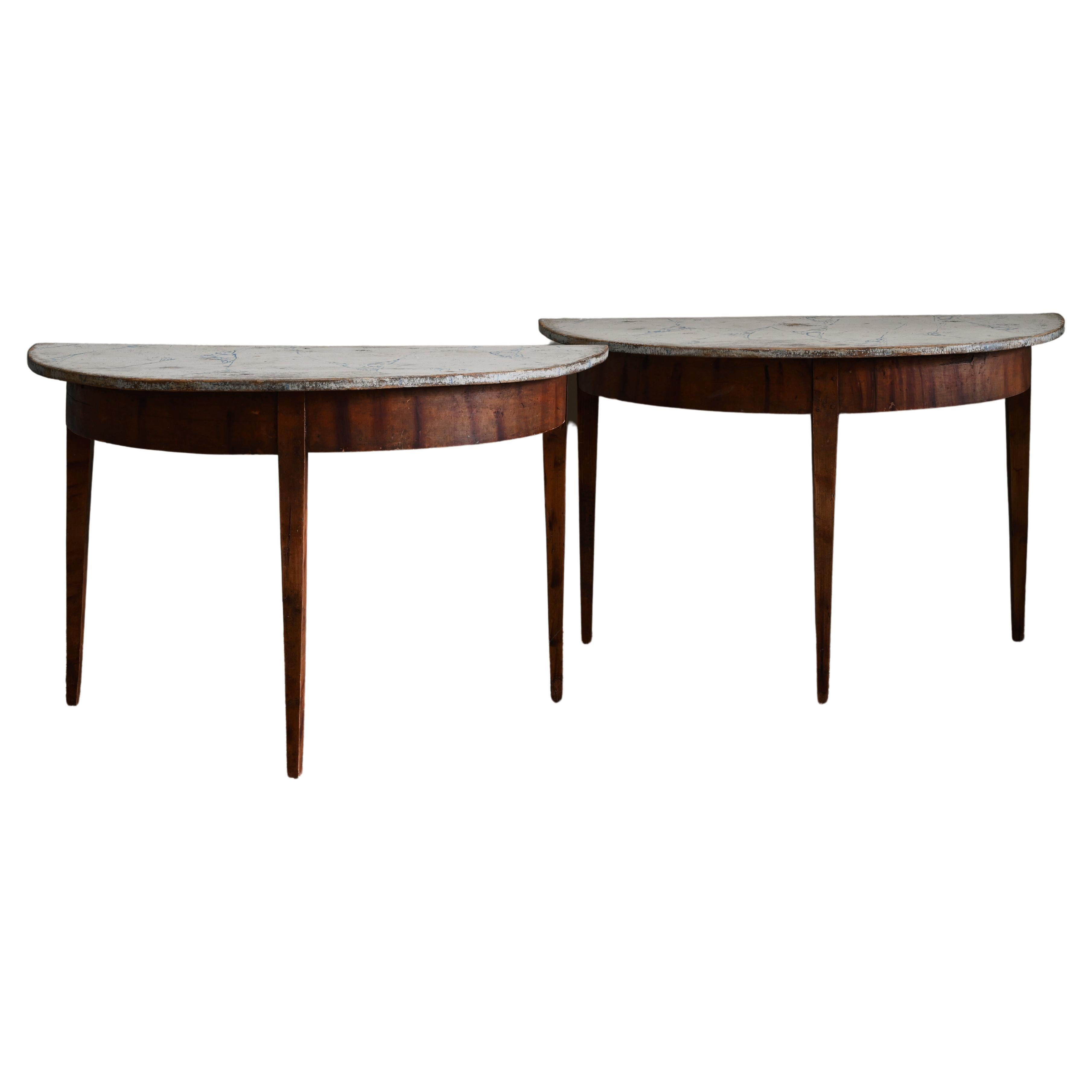 Pair 19th Century English Mahogany Demi Lune Console Tables / Center ...