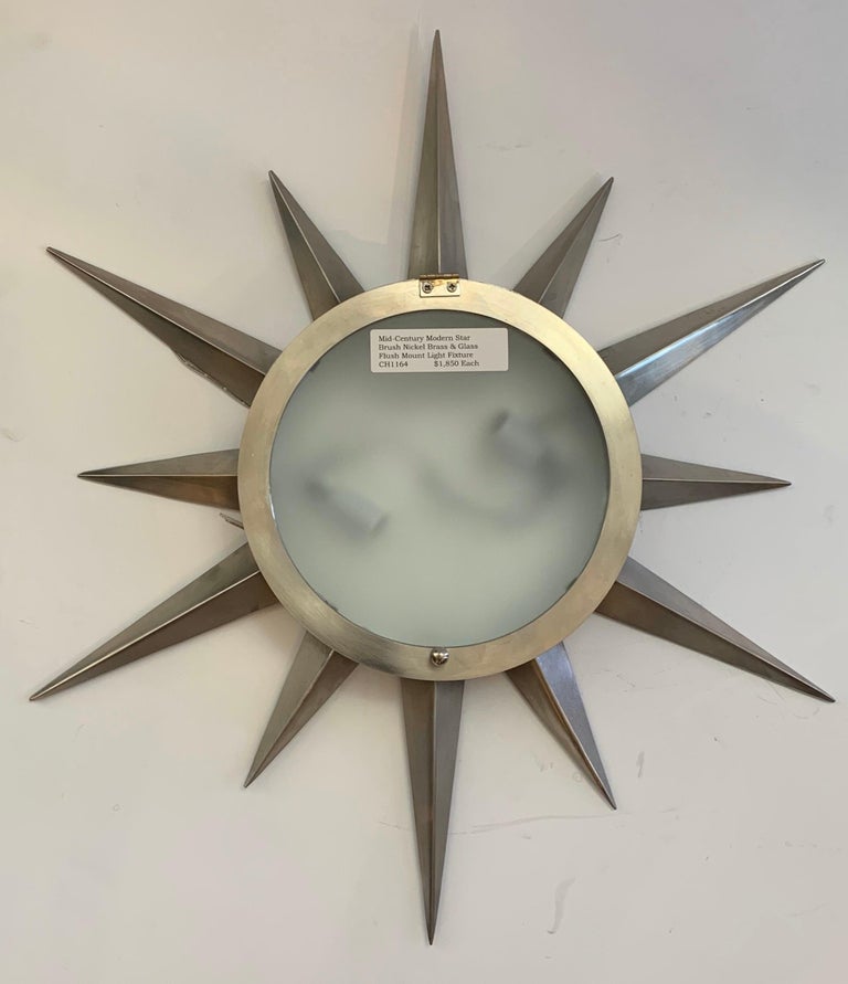 Fine Pair Mid-Century Modern Brushed Silver Star Glass Flush Mount ...