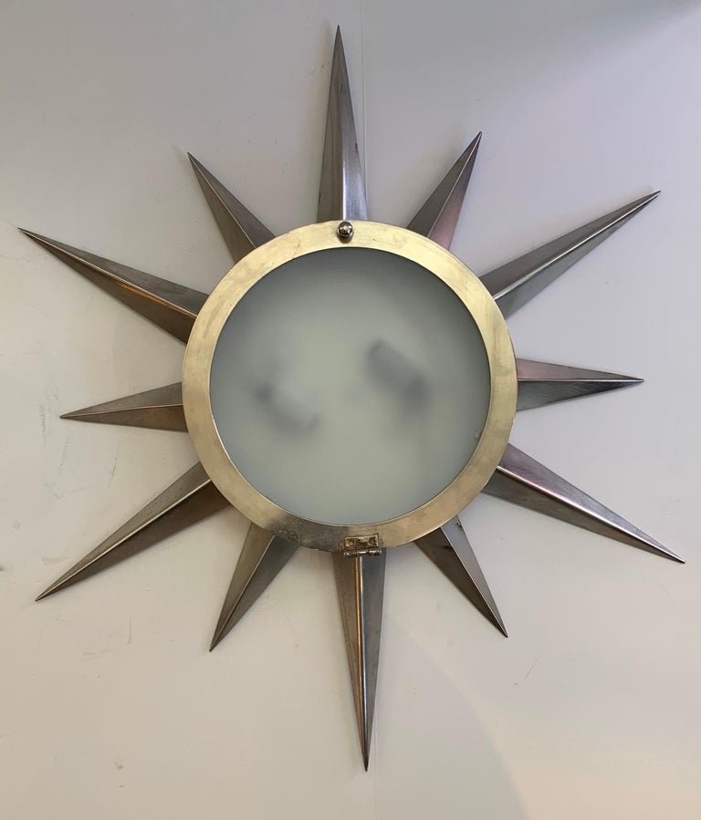 Fine Pair Mid-Century Modern Brushed Silver Star Glass Flush Mount ...