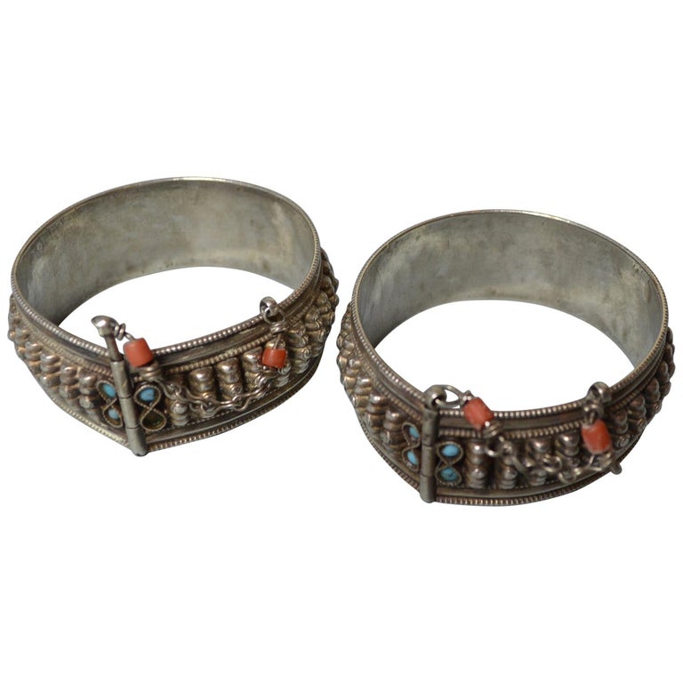 Fine Pair Middle Eastern Antique Silver Tribal Bracelets Tribal Jewelry ...