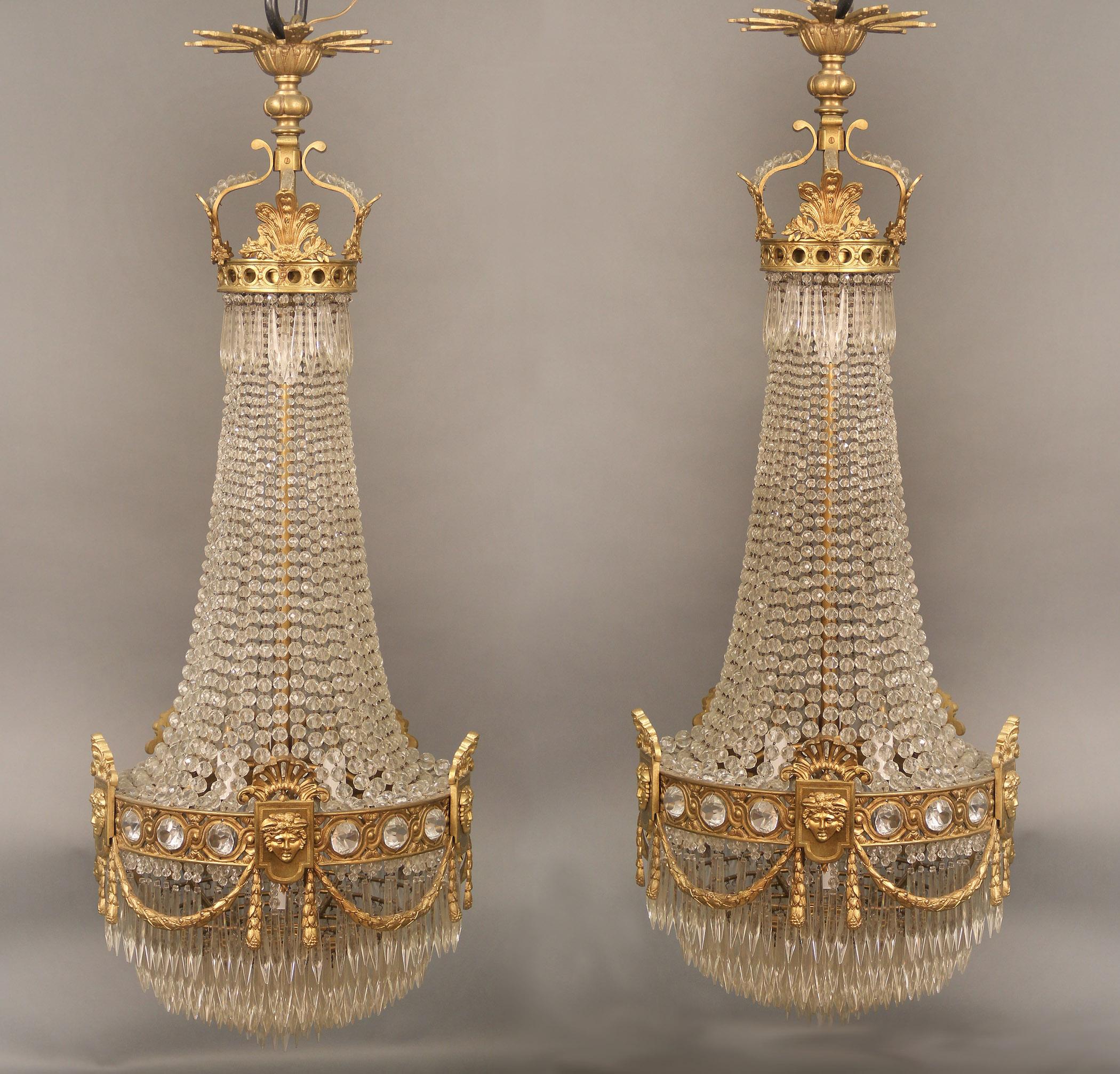 Fine Pair of 19th Century Gilt Bronze and Beaded Six Light “Apollo ...