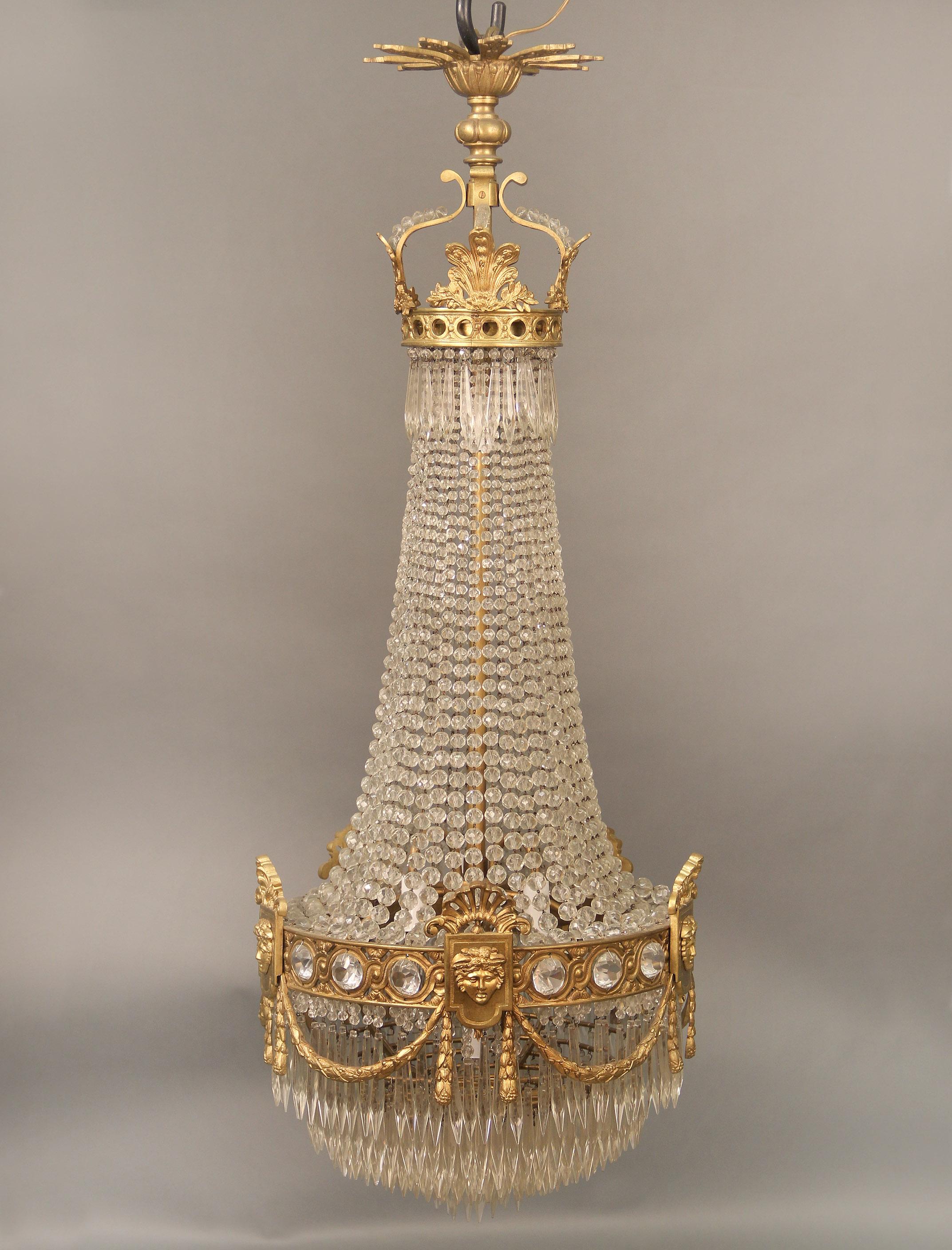 Fine Pair of 19th Century Gilt Bronze and Beaded Six Light “Apollo ...