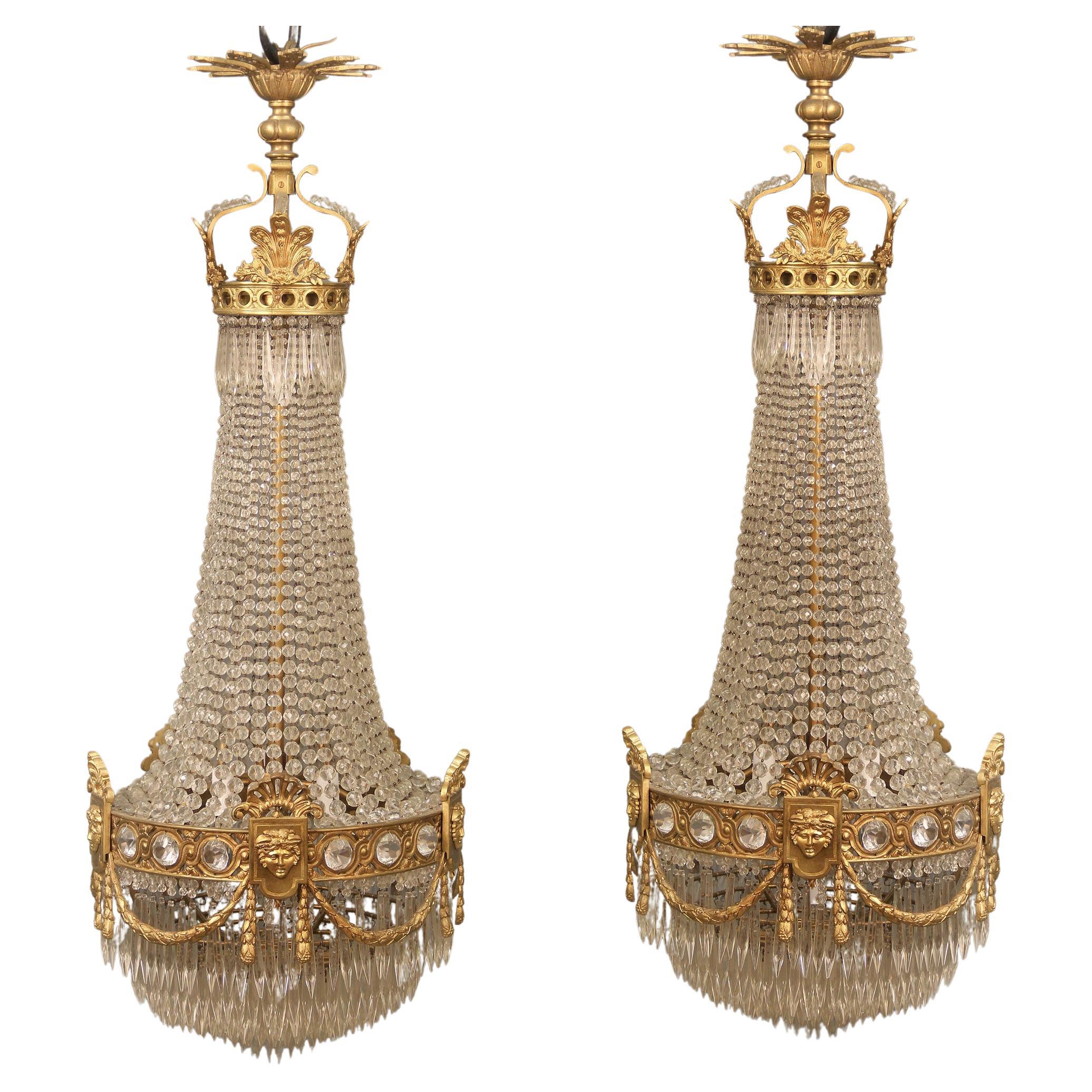 Fine Pair of 19th Century Gilt Bronze and Beaded Six Light “Apollo ...
