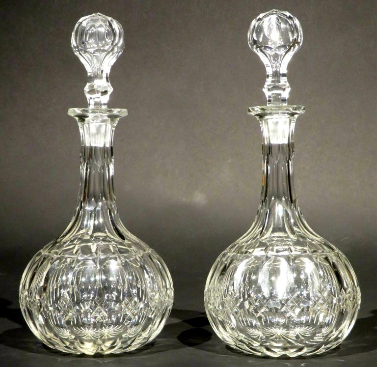 Fine Pair of 19th Century Shaft and Globe Cut Glass Decanters, England ...