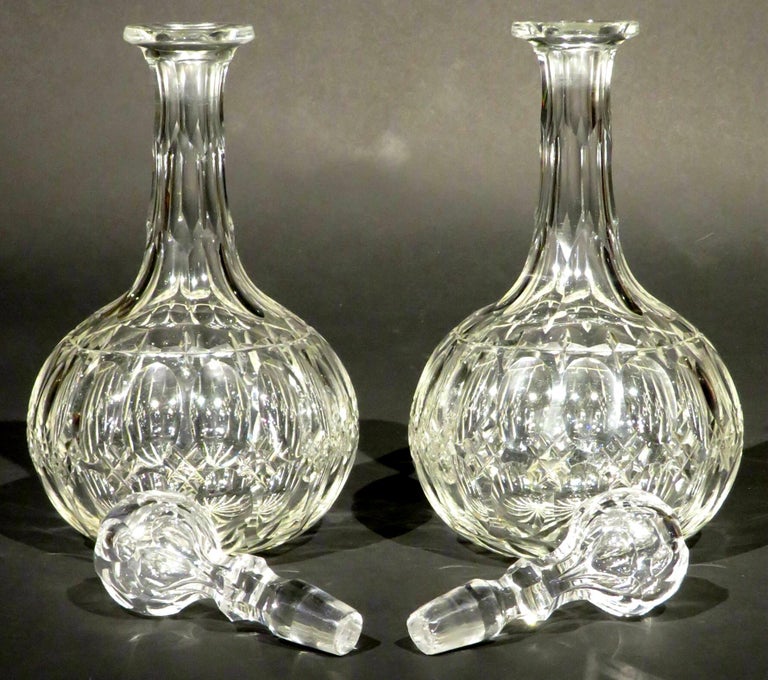 Fine Pair of 19th Century Shaft and Globe Cut Glass Decanters, England ...