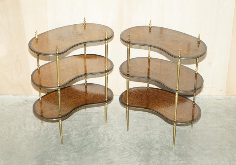 Fine Pair of Antique Continental Three Tier Kidney Shaped Brass Etagere ...