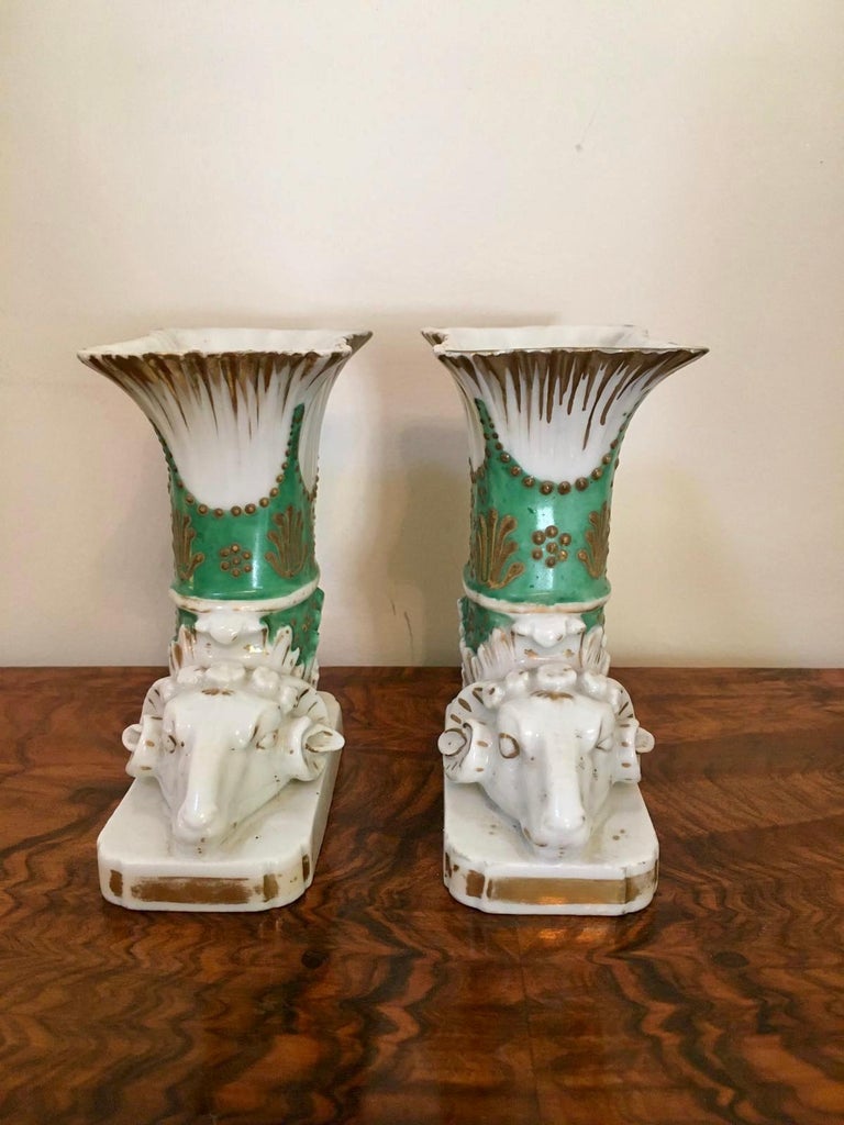 Fine Pair of Antique Regency Porcelain Spill Vases at 1stDibs