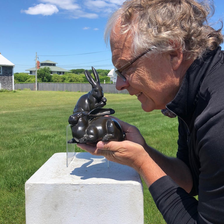 Fine Pair of Big Bronze "Chocolate Rabbits" from Old Japan at 1stDibs
