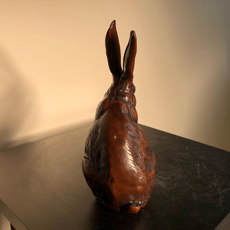 Fine Pair of Big Hand Cast Bronze Playful Rabbits from Old Japan, Best ...