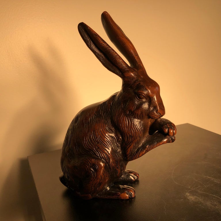 Fine Pair of Big Hand Cast Bronze Playful Rabbits from Old Japan, Best ...