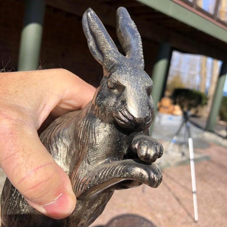 Fine Pair of Big Hand Cast Bronze Playful Rabbits from Old Japan at 1stDibs