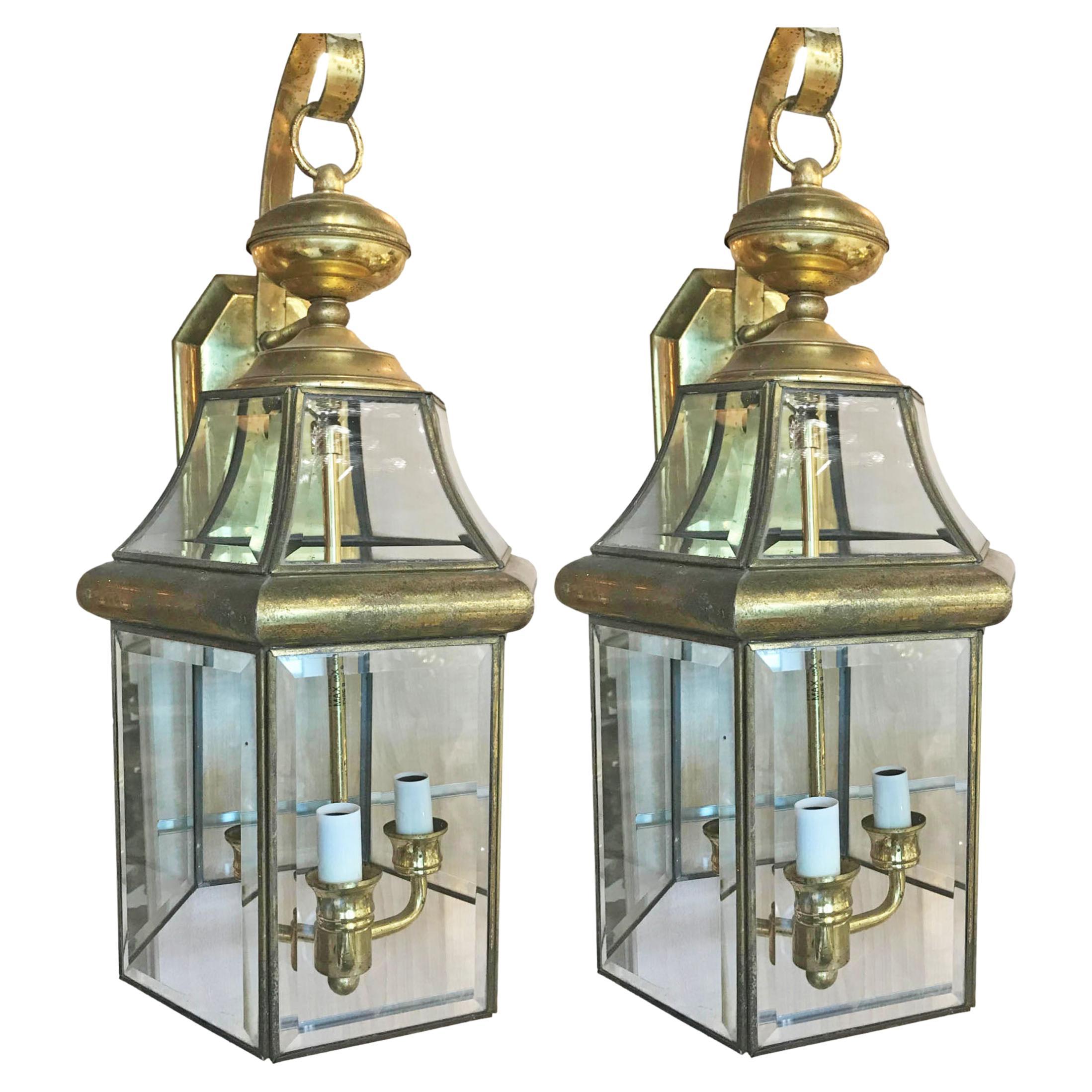 Pair of Moroccan Style Brass and Glass Lanterns, circa 1920 at 1stDibs
